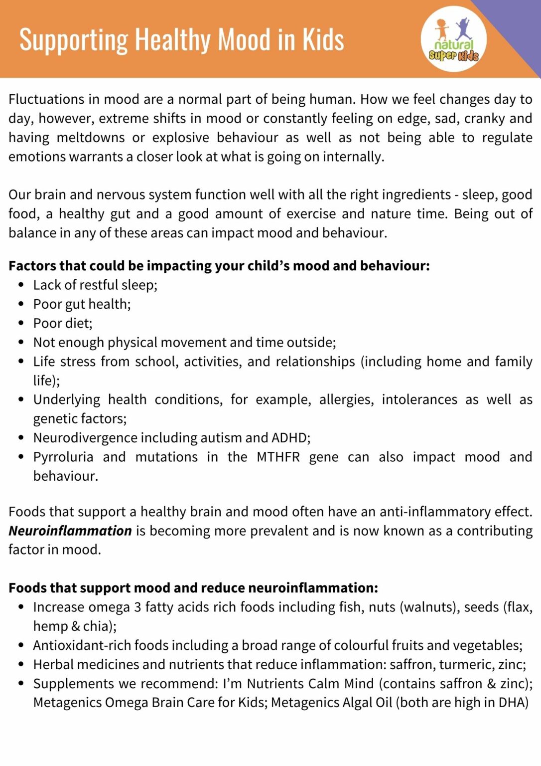 Supporting Mood in Kids - Natural Super Kids